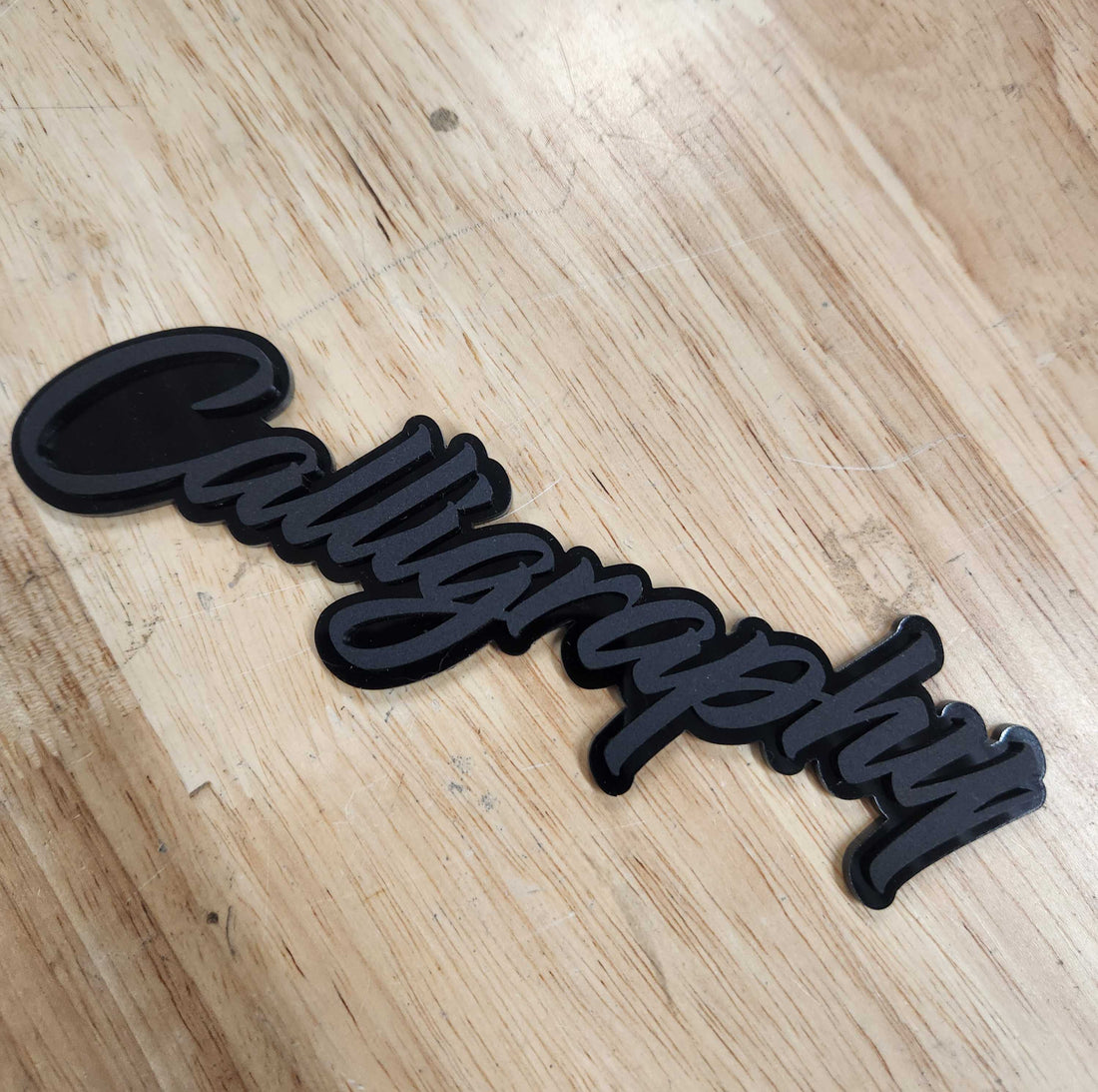 Calligraphy Car Badge - Matte Black On Gloss Black - Script Font ...