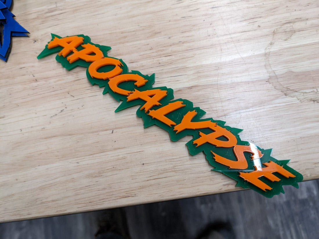 Apocalypse Car Badge - Orange On Green - Lightning Font – Atomic Car ...