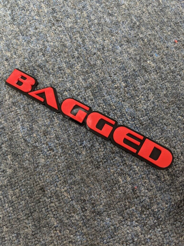 Bagged Car Badge - Red On Gloss Black - OEM Font - Custom Mount ...