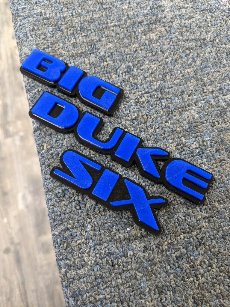 Big Duke Six Car Badge - Blue On Gloss Black - OEM Font – Atomic Car ...