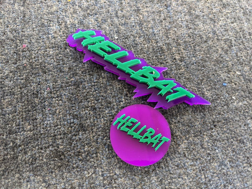 Hellbat Car Badge - Green On Purple - Lightning Font – Atomic Car Concepts