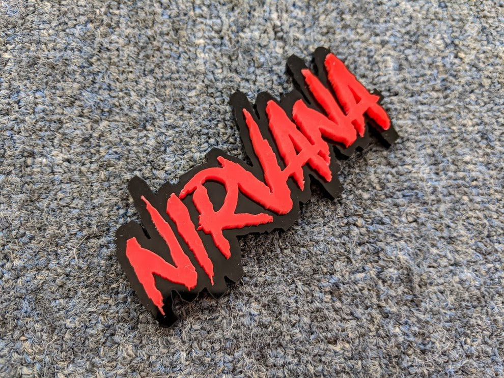 Nirvana Car Badge - Red On Gloss Black - Aggressive Font – Atomic Car ...