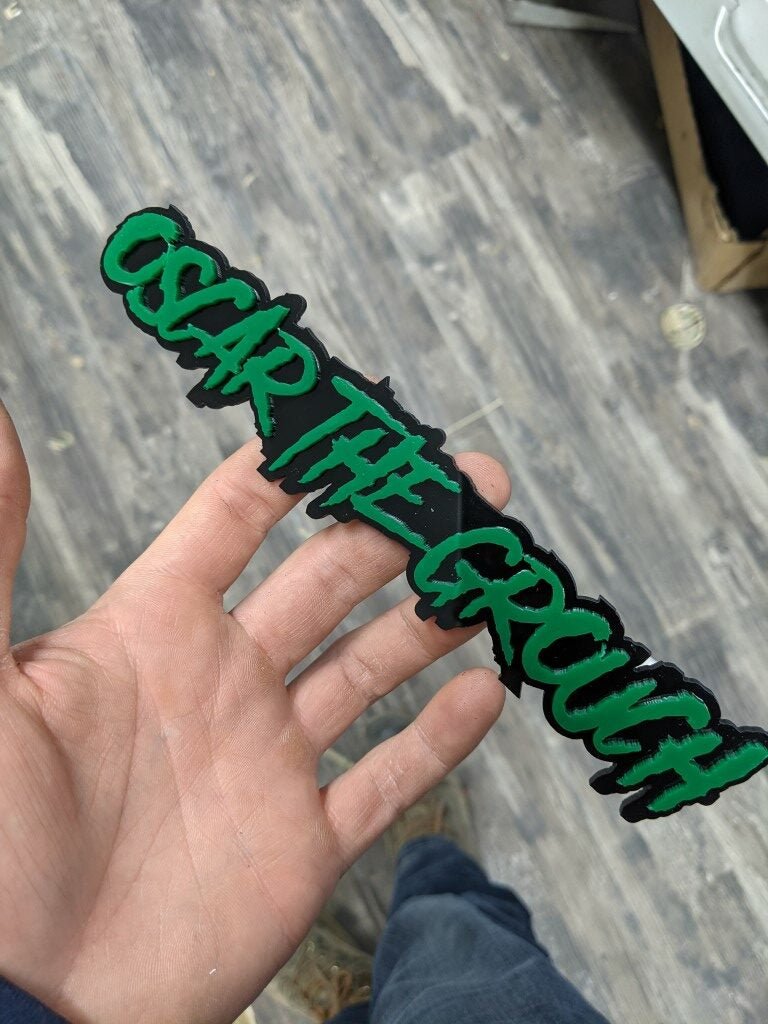 Oscar The Grouch Car Badge - Green On Gloss Black - Aggressive Font ...