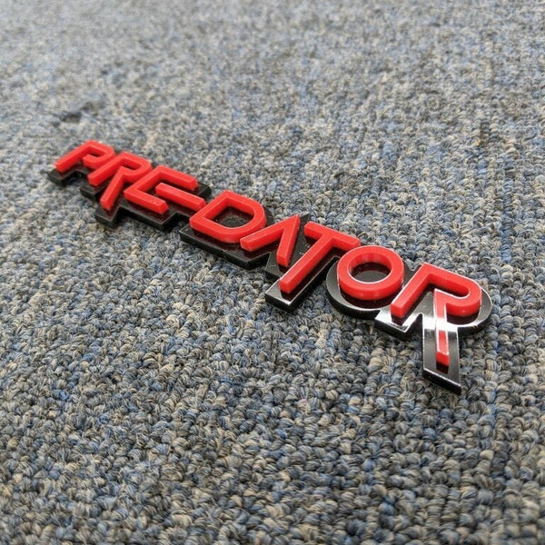 Predator Car Badge - Red On Gloss Black - Squid Font - Tape Mount ...